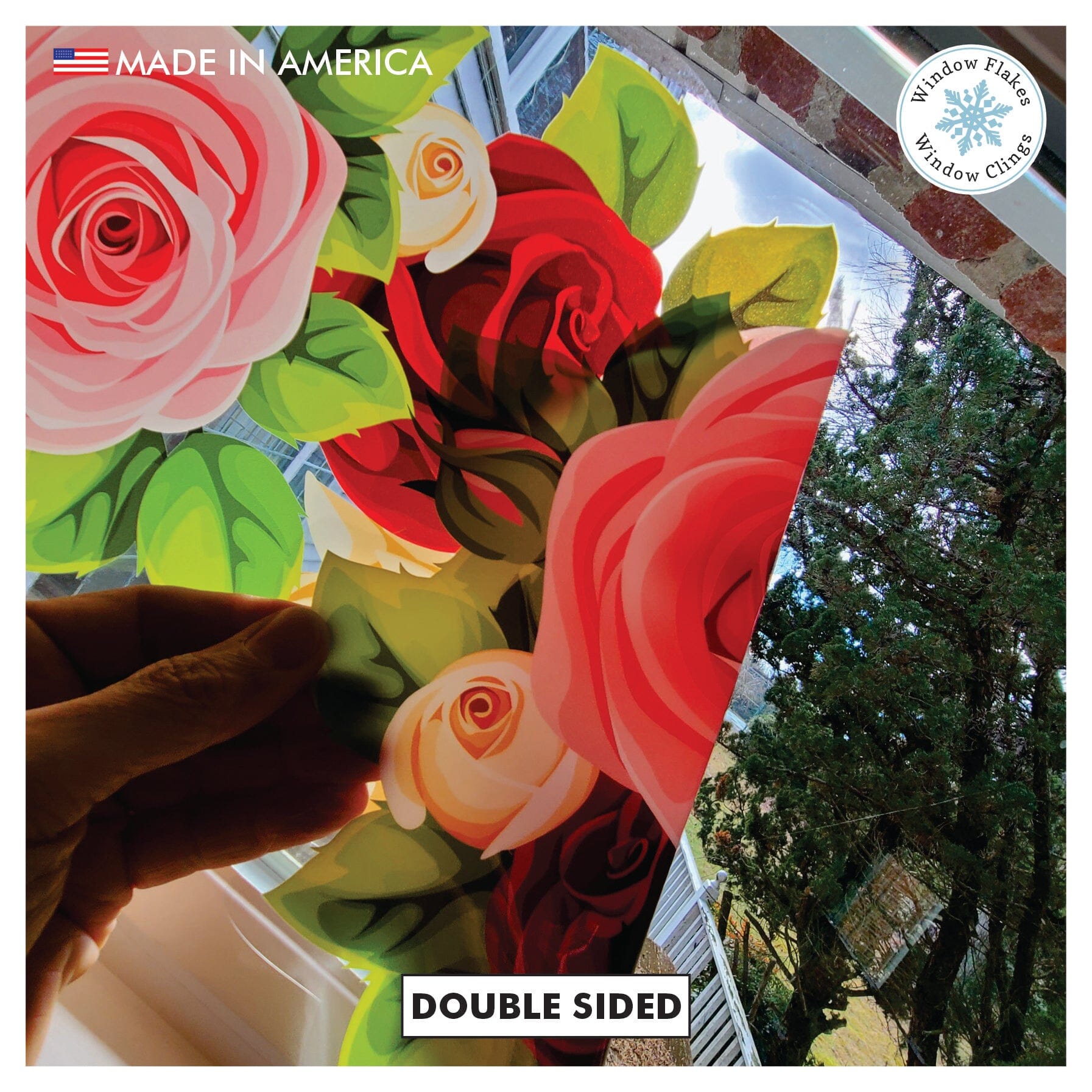 Rose Window Decals | Rose Flower Border Decals for Glass – Window Flakes