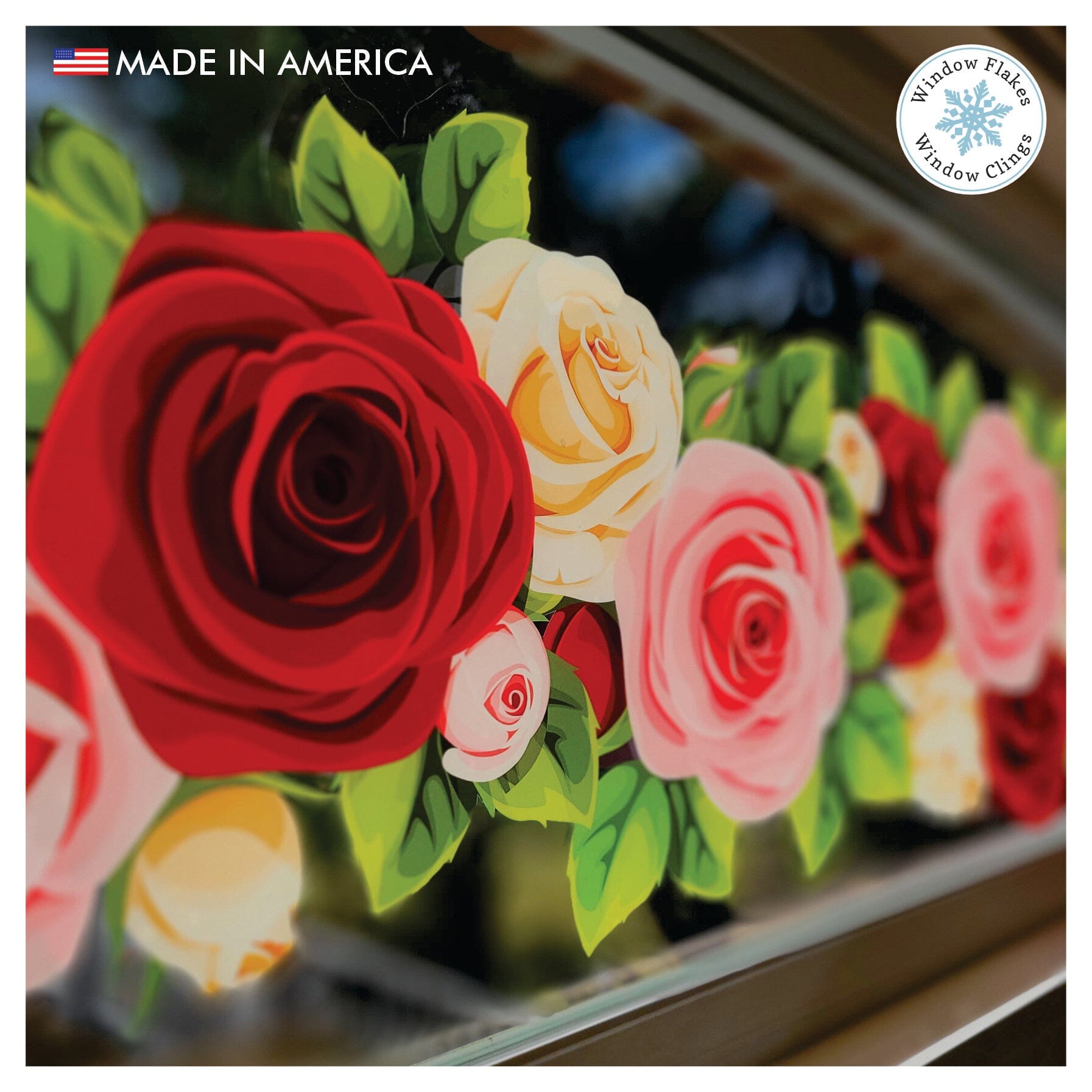 Rose Window Decals | Rose Flower Border Decals for Glass – Window Flakes