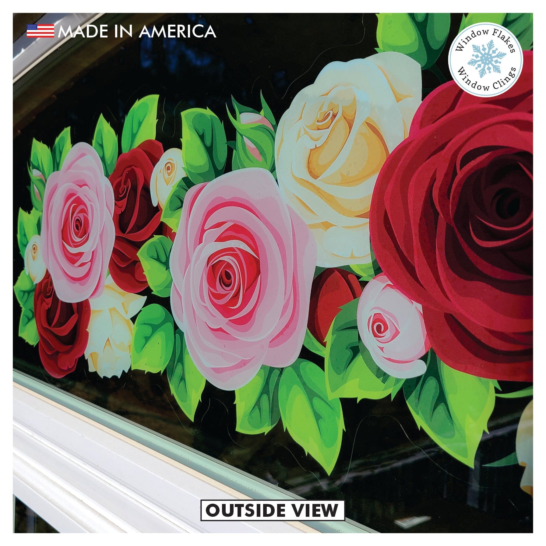 Rose Window Decals | Rose Flower Border Decals for Glass – Window Flakes
