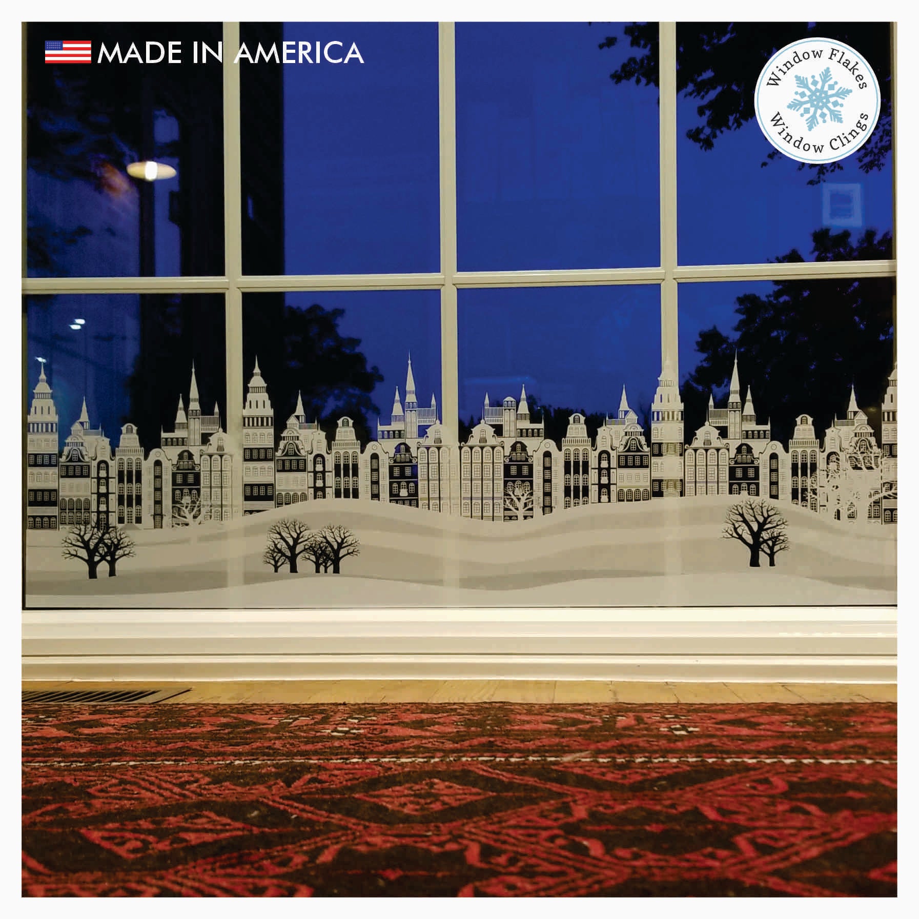 CityScape Border Christmas Window Decal Decoration – Window Flakes