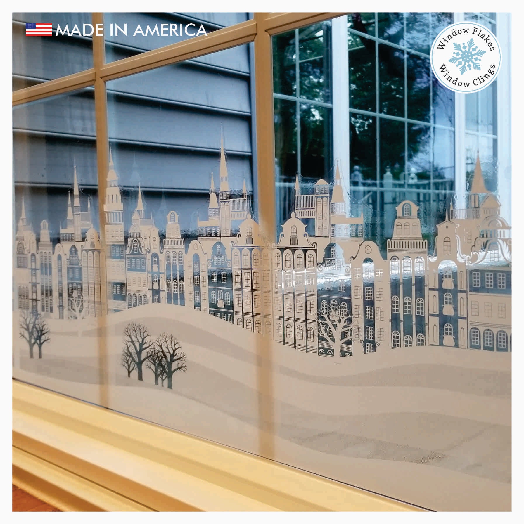CityScape Border Christmas Window Decal Decoration – Window Flakes