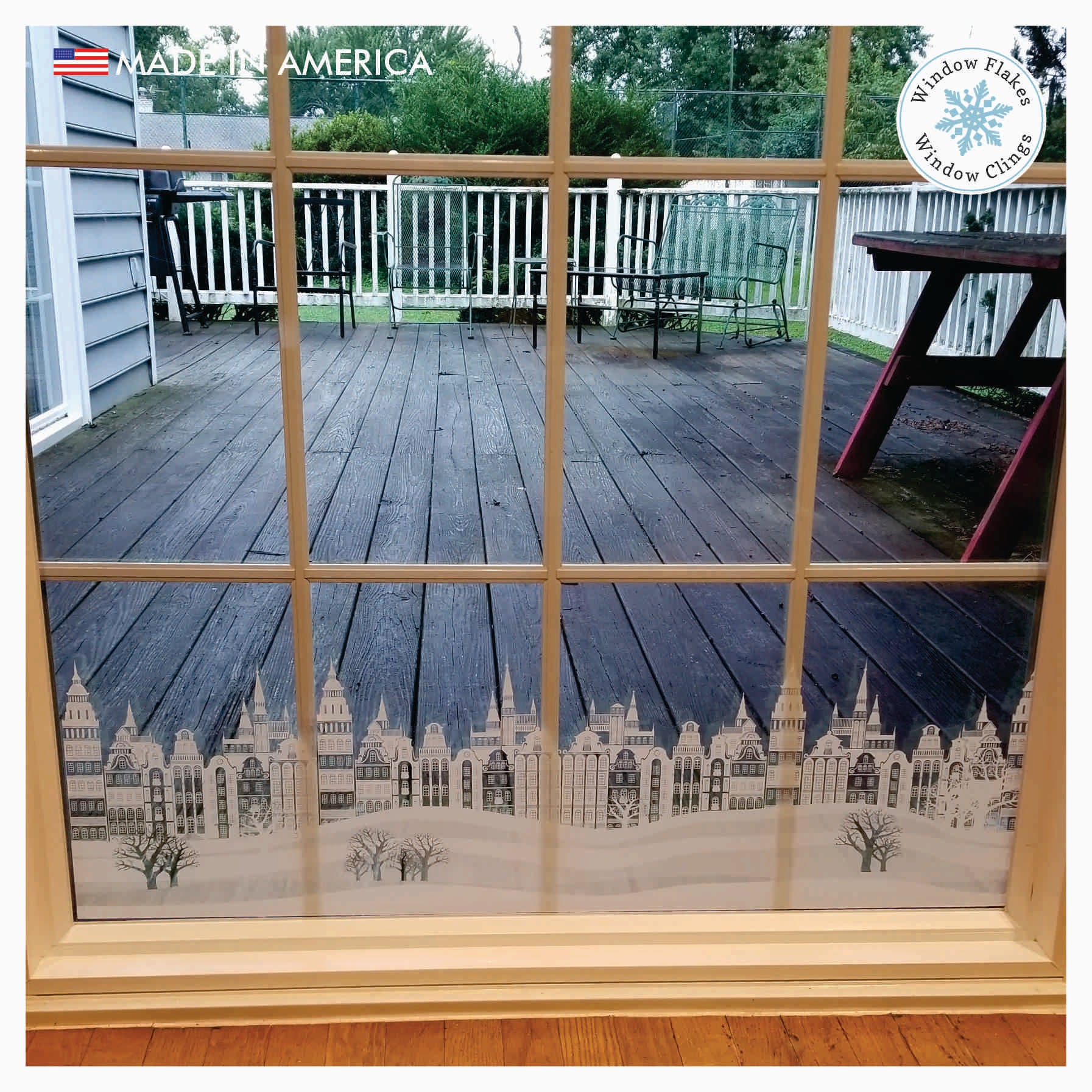 CityScape Border Christmas Window Decal Decoration – Window Flakes