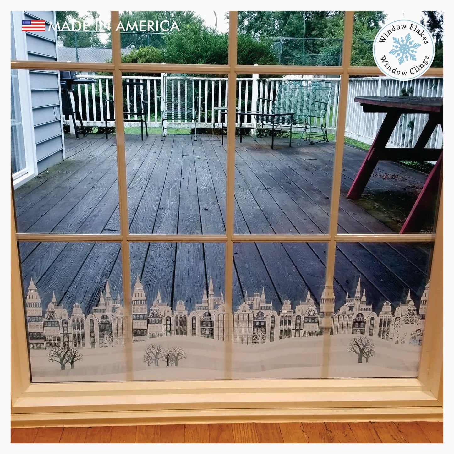CityScape Border Christmas Window Decal Decoration – Window Flakes