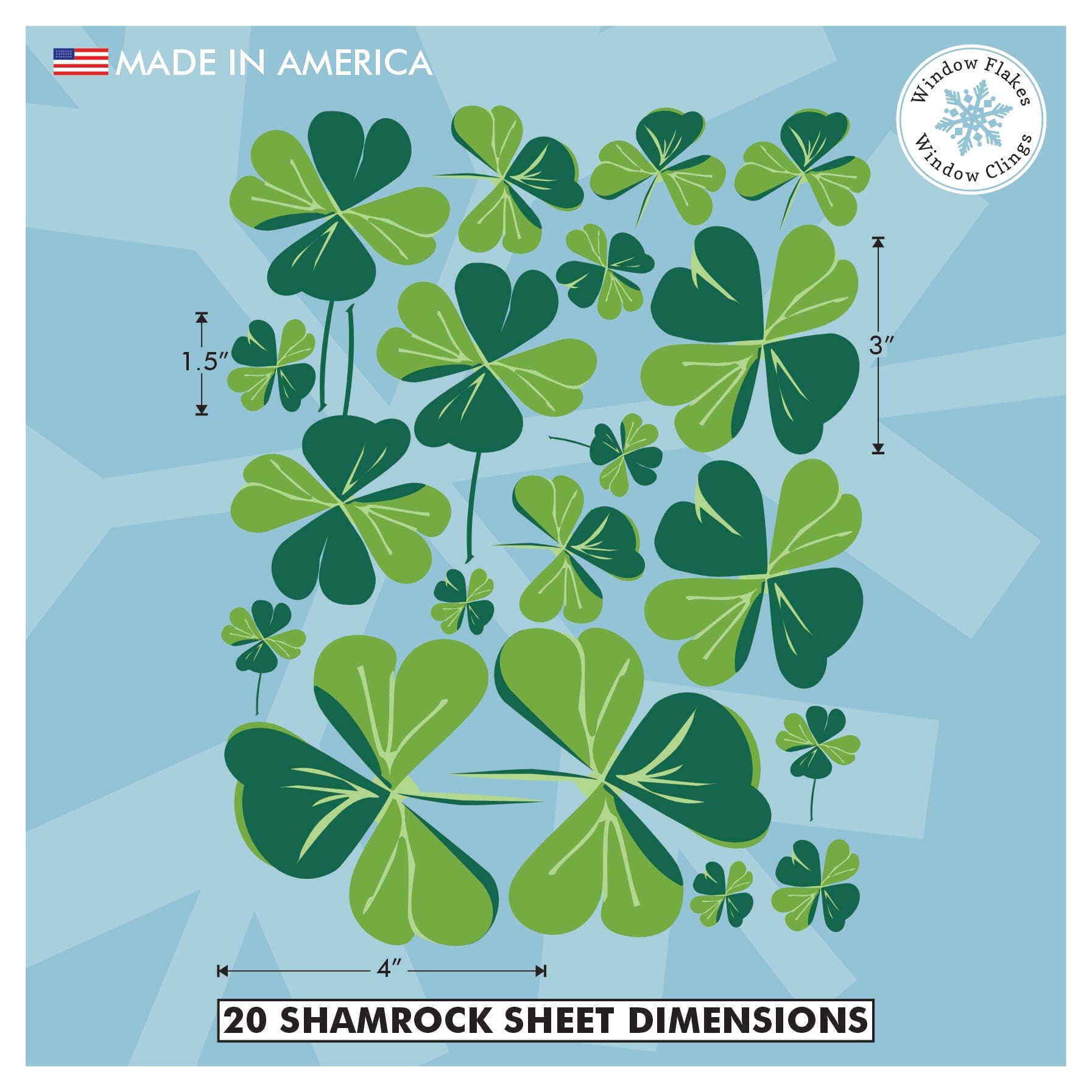 St. Patrick's Day Shamrocks Small, Large, XL – Window Flakes