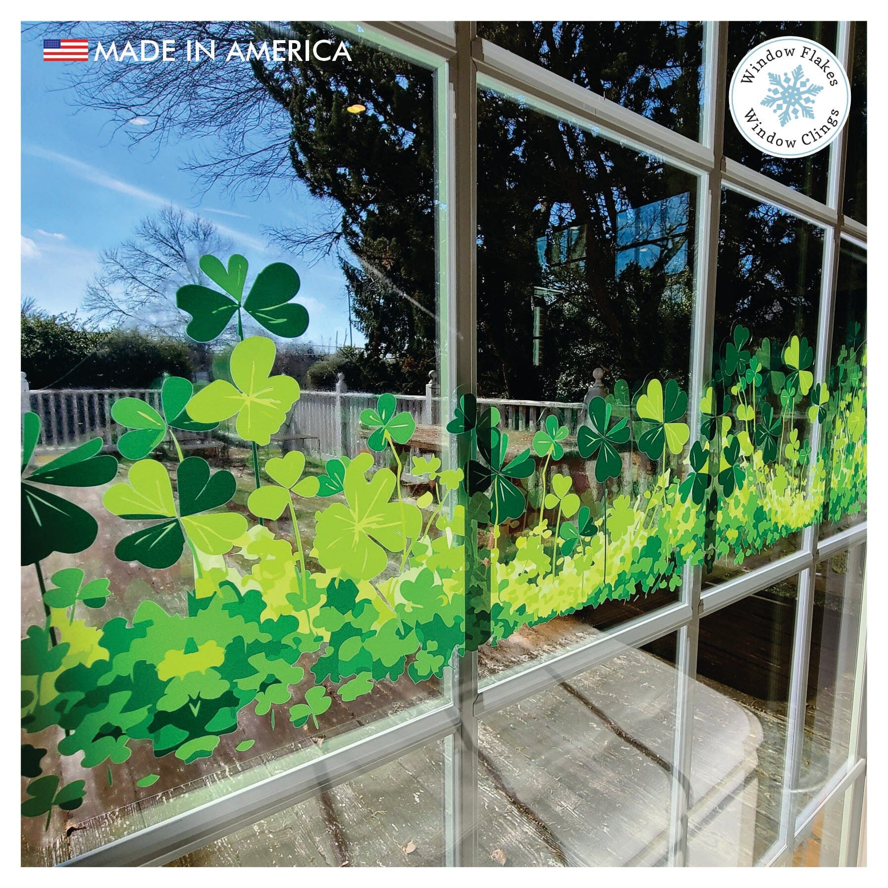 Window Flakes | St. Patrick's Day Emerald Shamrock Border Decal Cling
