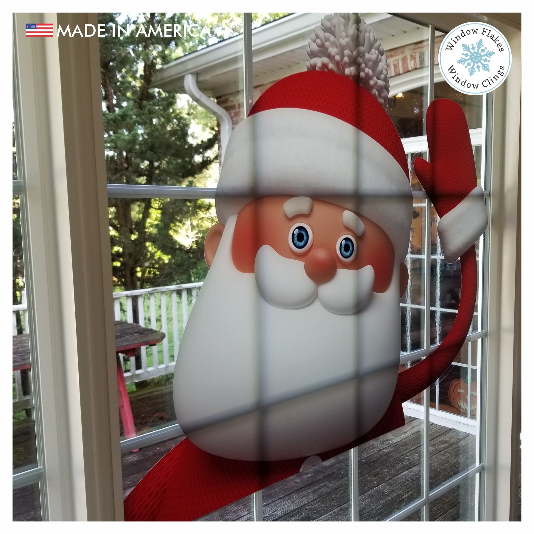 Santa Claus Window Sticker | Santa Waving in Window Decal – Window Flakes