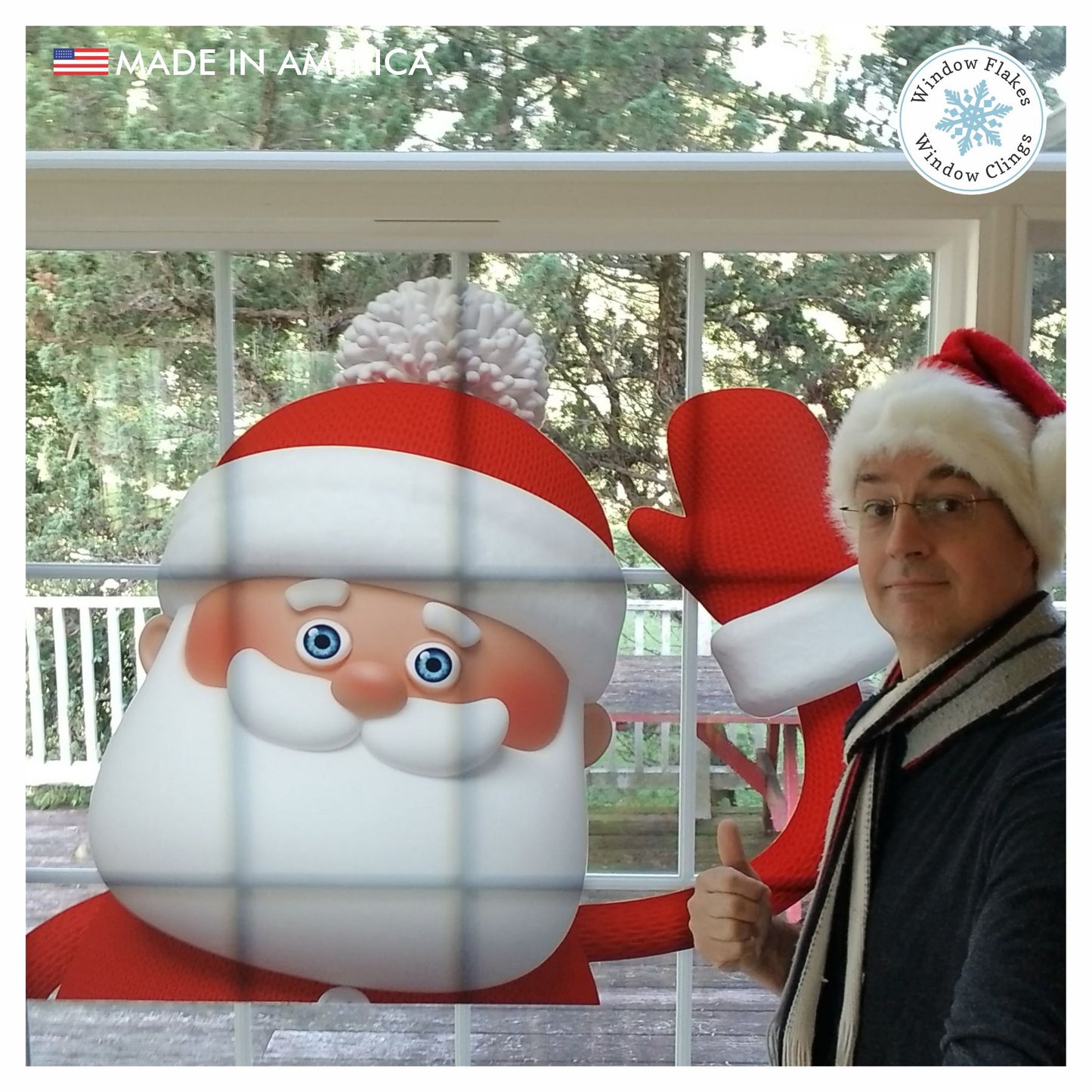 Santa Claus Window Sticker | Santa Waving in Window Decal – Window Flakes