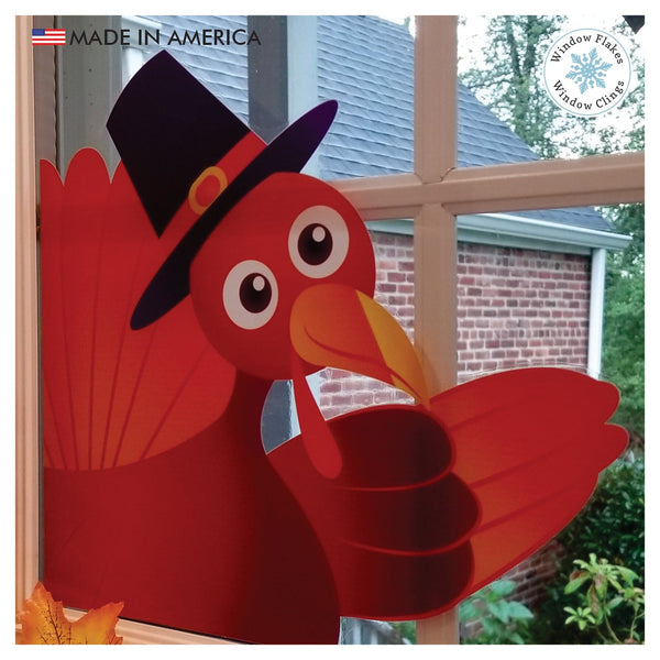 Turkey Waving Window Cling Decal | Turkey Window Sticker – Window Flakes