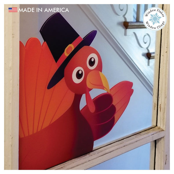 Turkey Waving Window Cling Decal | Turkey Window Sticker – Window Flakes
