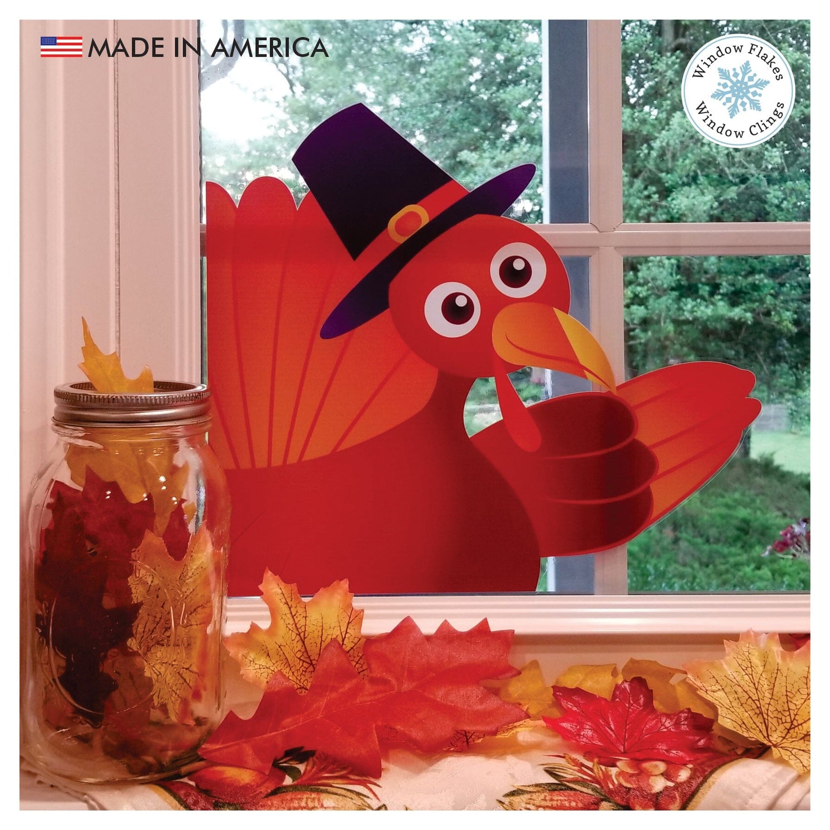 Turkey Waving Window Cling Decal | Turkey Window Sticker – Window Flakes