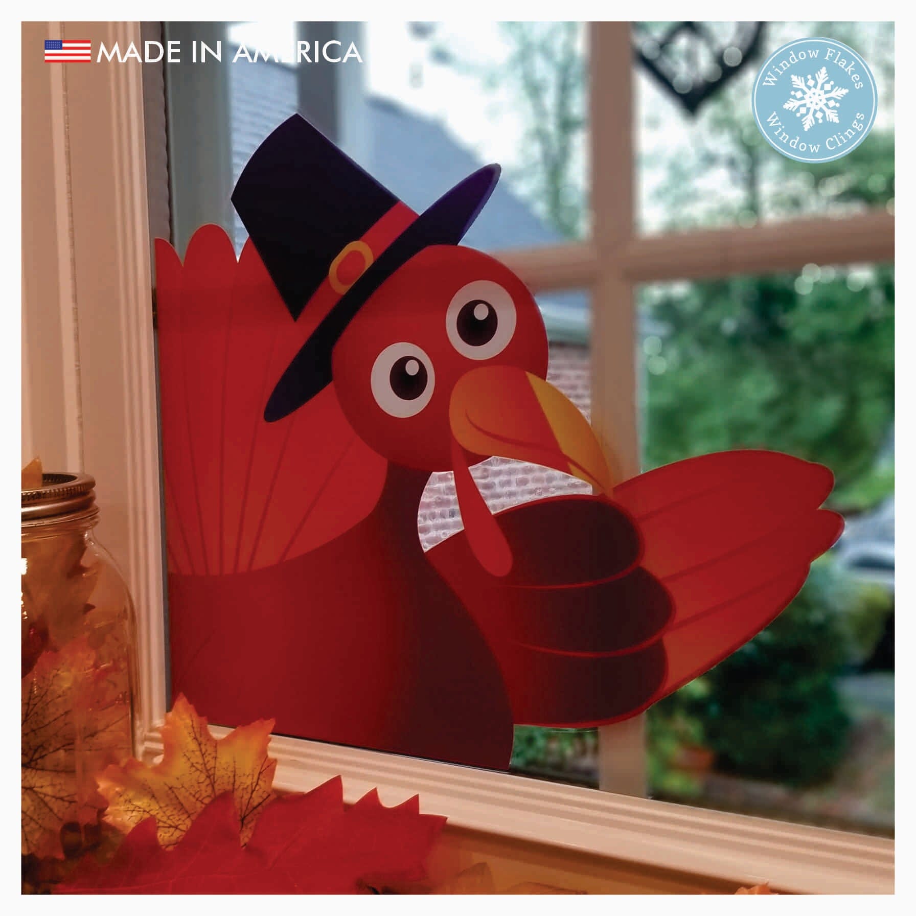 Turkey Waving Window Cling Decal | Turkey Window Sticker – Window Flakes