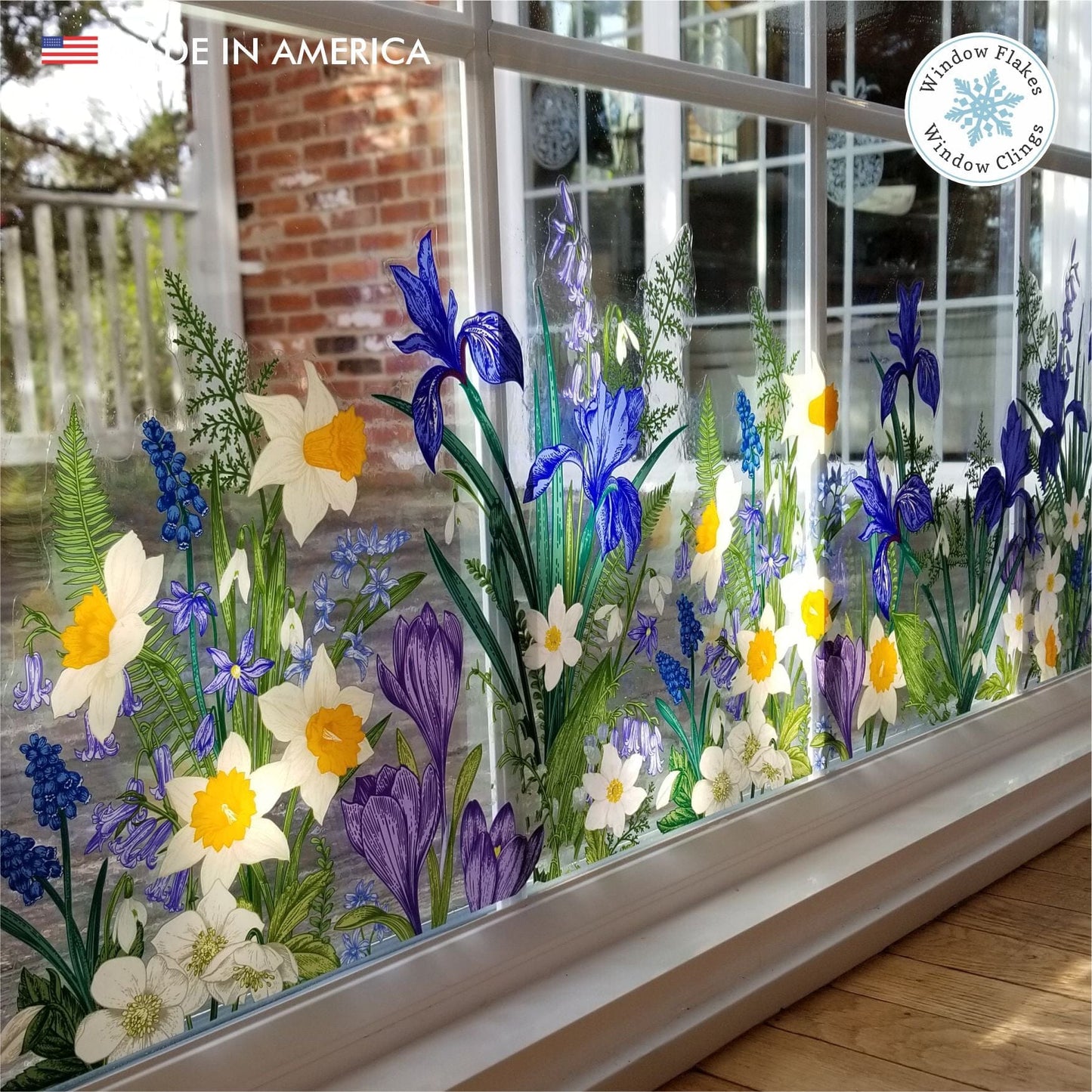 Spring Botanical Flower Window Cling, Anti-Collision Bird Strike Border ...