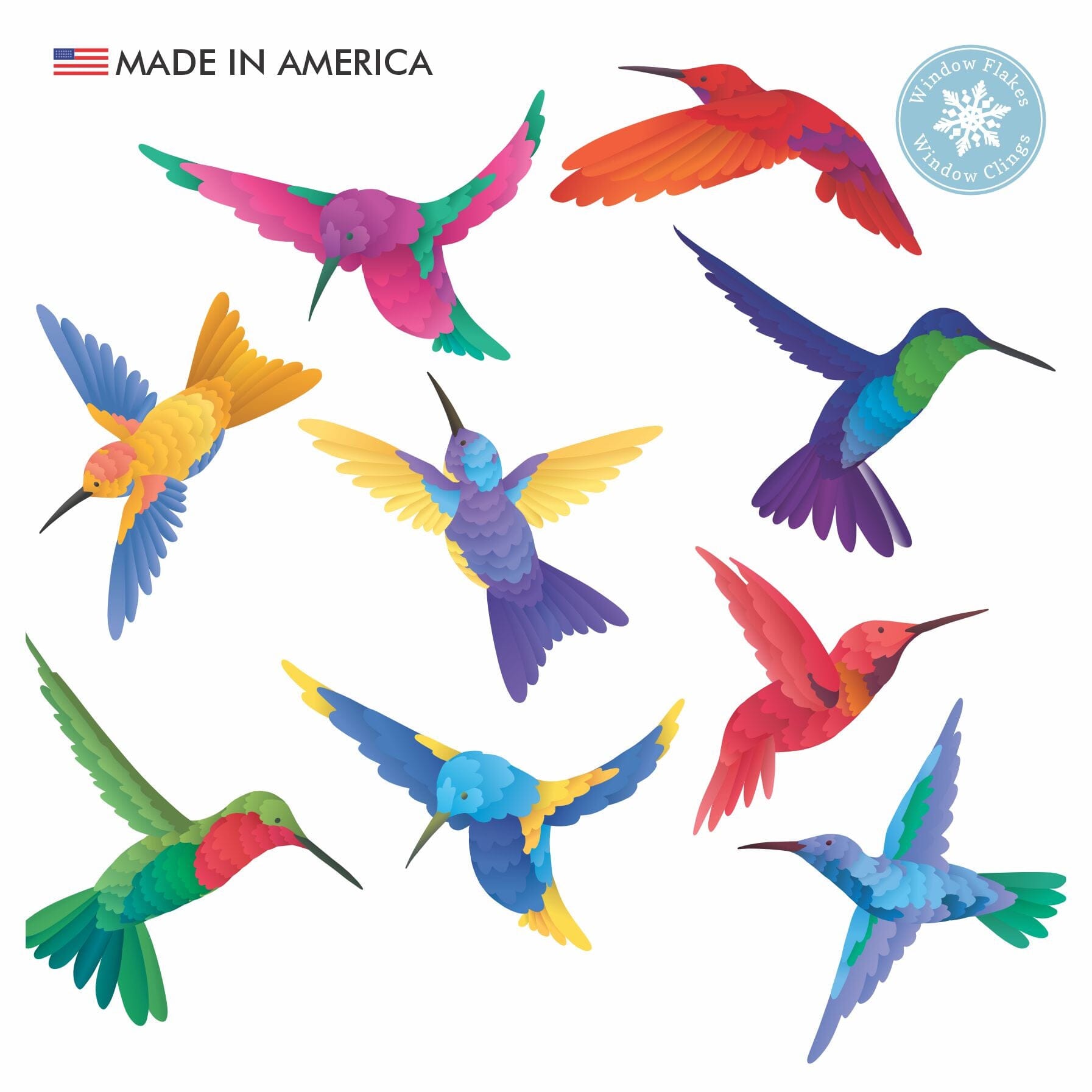 Watercolor Hummingbird Vinyl Window Decal (Set of 9) – Window Flakes