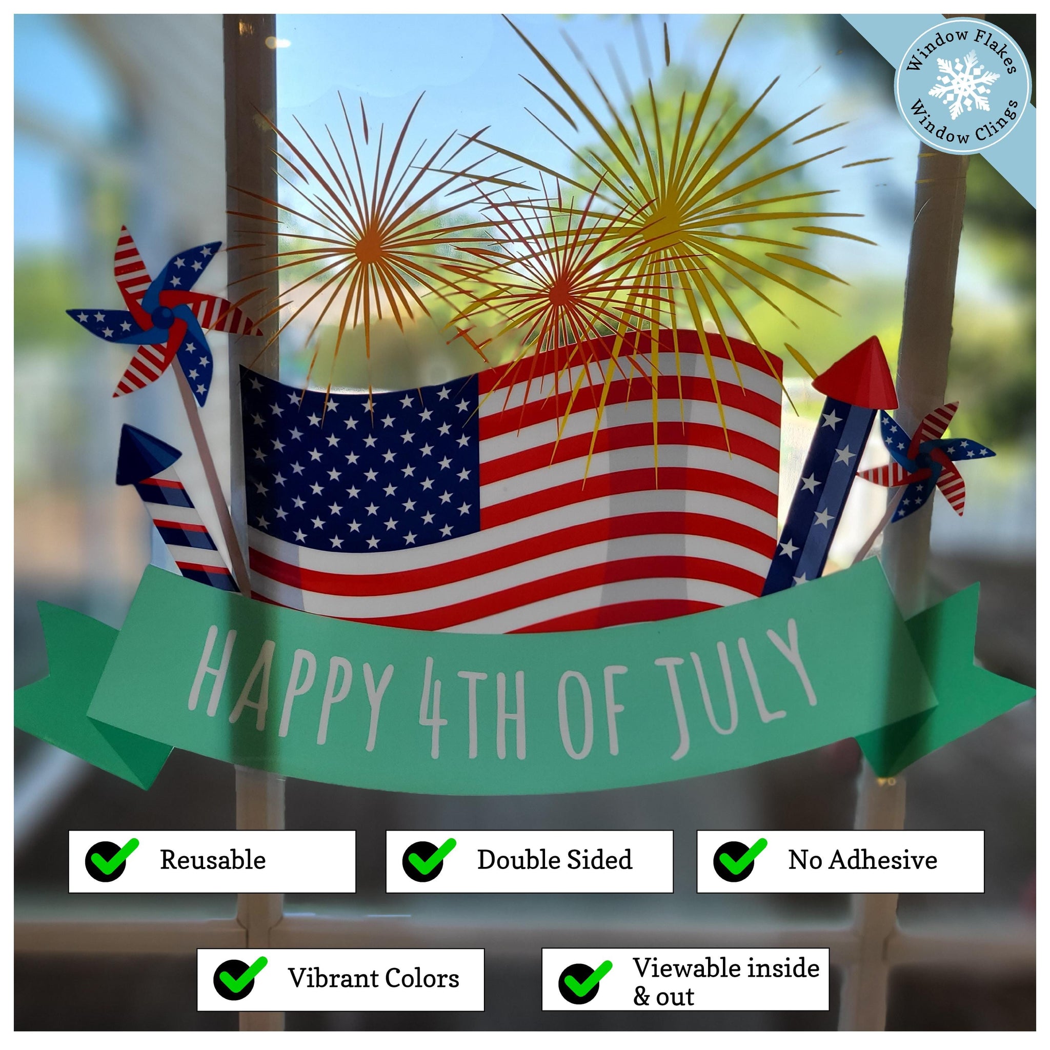 Happy 4th of July Firework Window Cling Independence Day Decoration ...