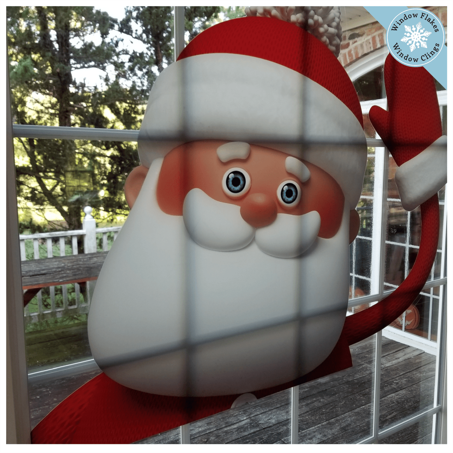 Santa Claus Window Sticker | Santa Waving in Window Decal – Window Flakes