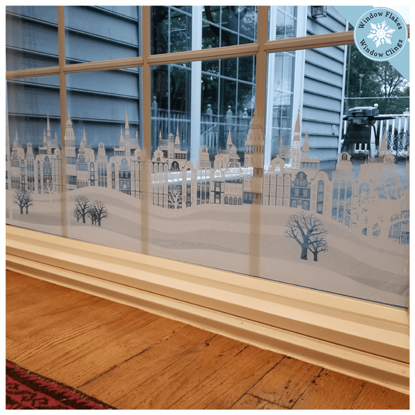 CityScape Border Christmas Window Decal Decoration – Window Flakes