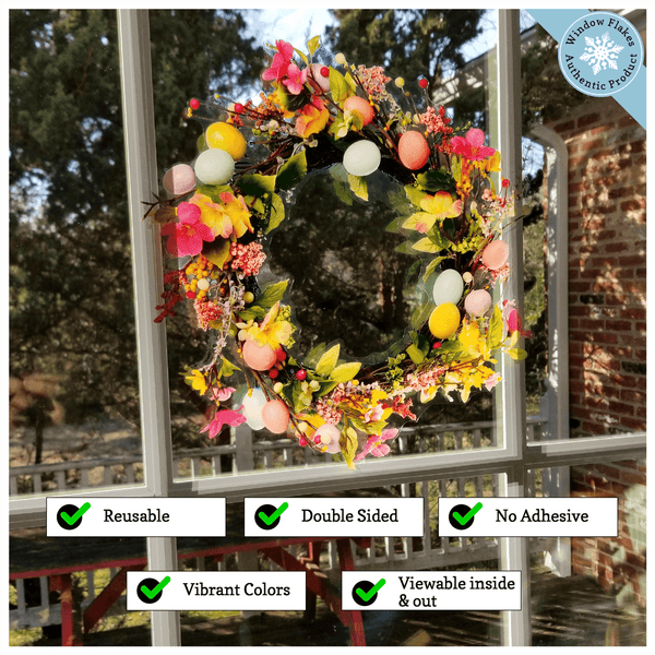 Easter Decoration Window Cling Eggs Flowers Wreath Display Spring Door ...