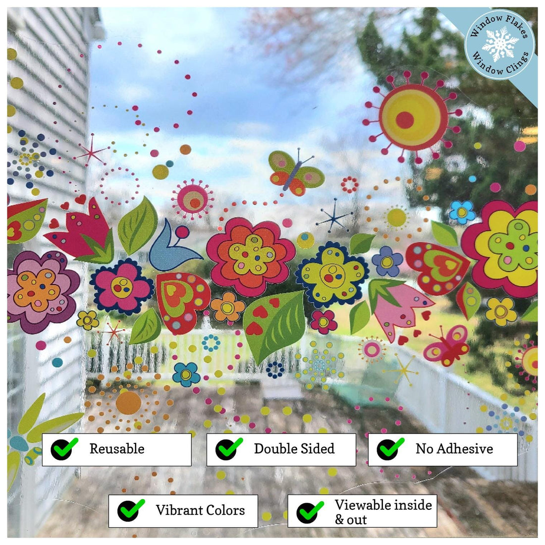 Floating Flowers 'BoHo' Window Cling Border – Window Flakes