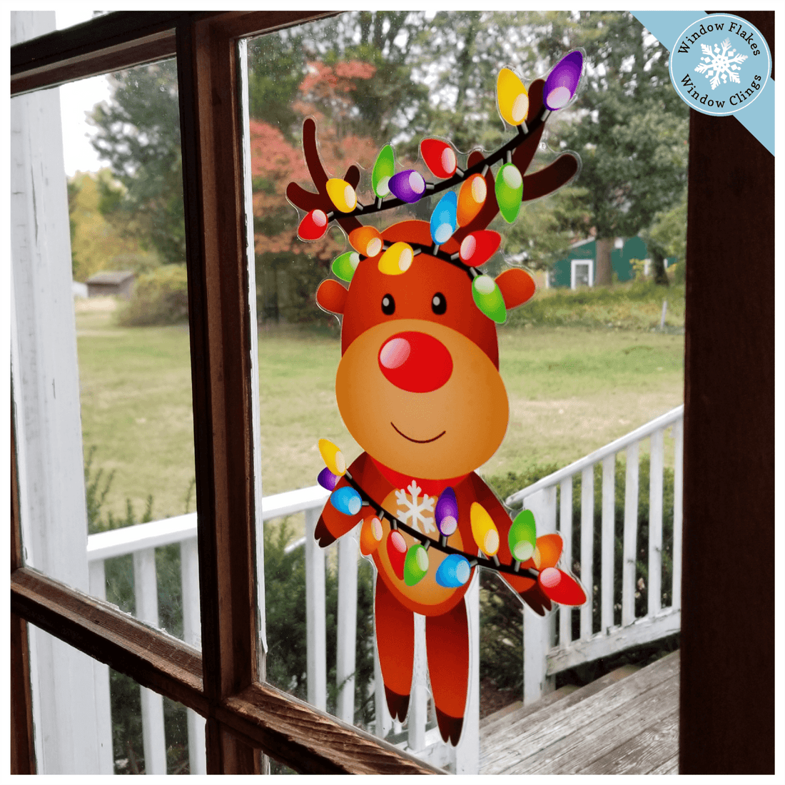 Christmas Reindeer with Lights Window Cling Sticker/Decal – Window Flakes