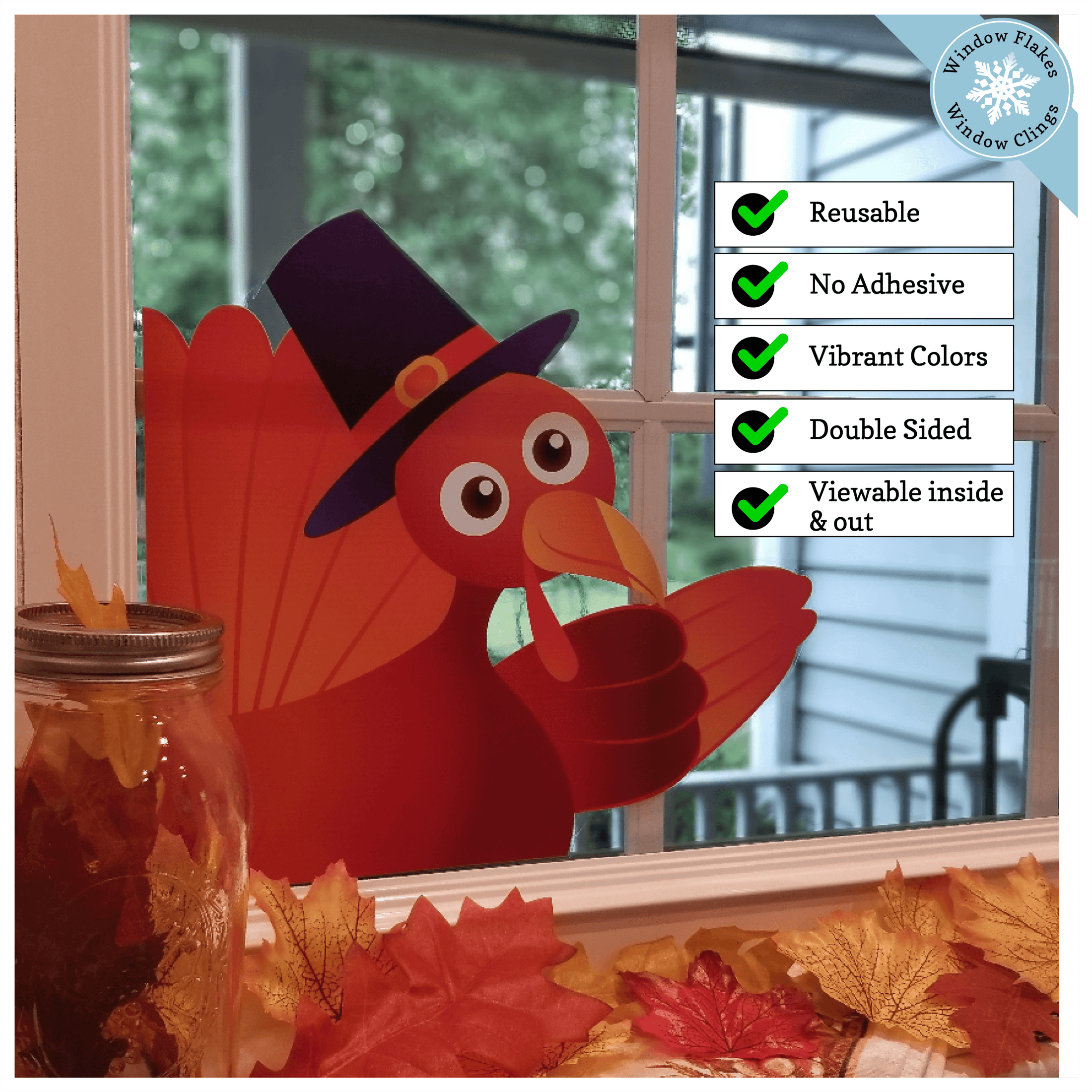 Waving Thanksgiving Turkey Window Cling - Thanksgiving Decoration ...